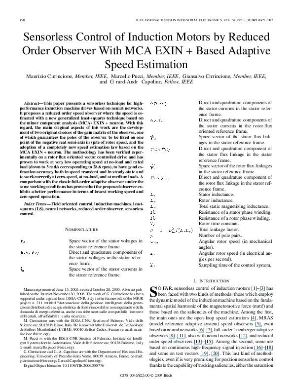 Pdf Adaptive Speed Estimation For Induction Motors