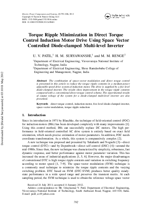 Torque Ripple Minimization In Direct Torque Control Induction Motor Drive Using Space Vector