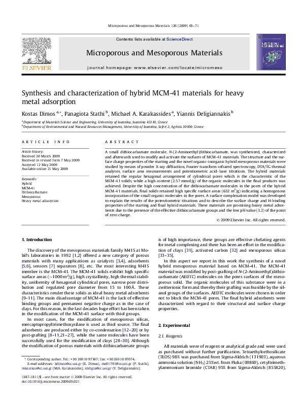 (PDF) Synthesis and characterization of hybrid MCM-41 materials for ...