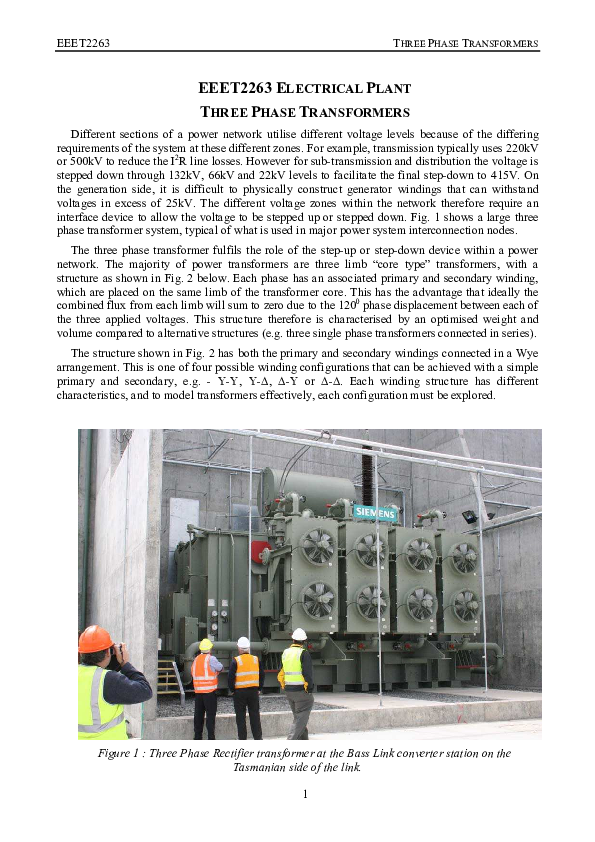 (PDF) EEET2263 ELECTRICAL PLANT THREE PHASE TRANSFORMERS