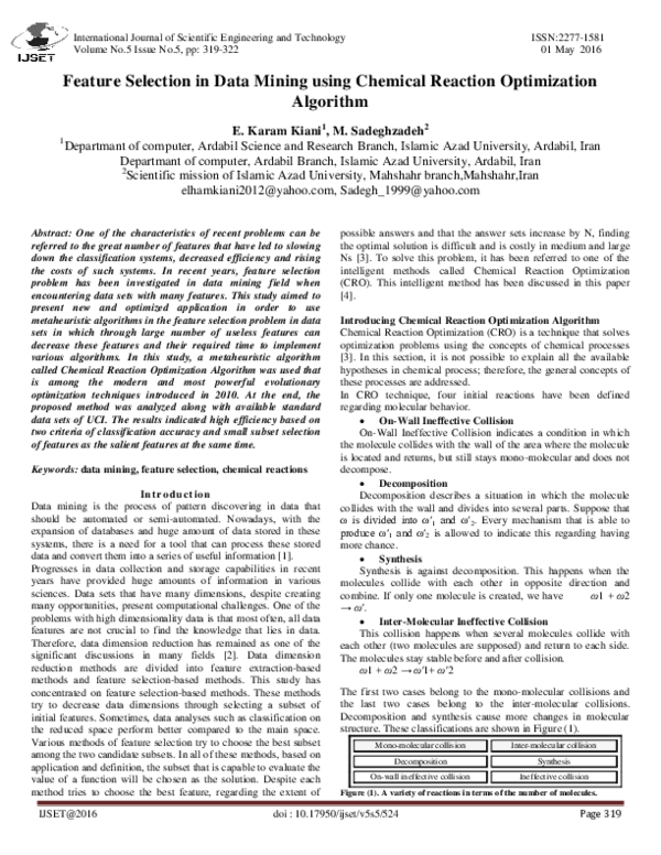 (PDF) Feature Selection in Data Mining using Chemical Reaction ...