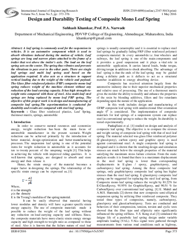 Pdf Design And Durability Testing Of Composite Mono Leaf Spring