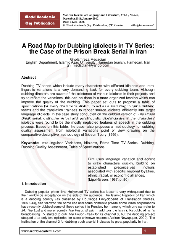 (PDF) A Road Map for Dubbing idiolects in TV Series: the Case of the ...