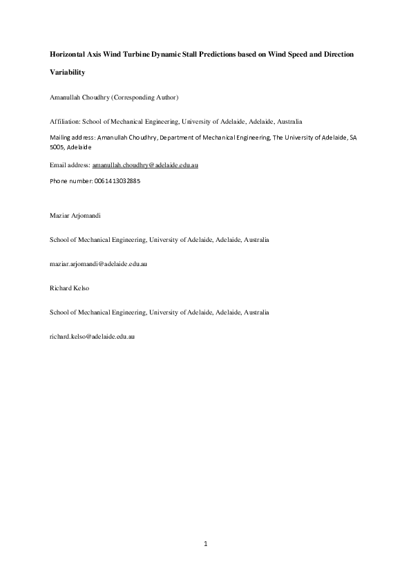 (PDF) Horizontal axis wind turbine dynamic stall predictions based on wind speed and direction ...