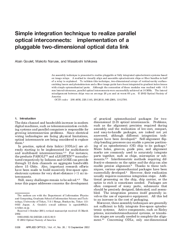 Pdf Simple Integration Technique To Realize Parallel Optical Interconnects Implementation Of