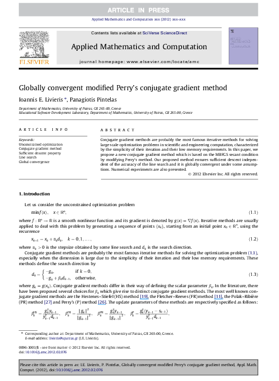 (PDF) Globally convergent modified Perry’s conjugate gradient method