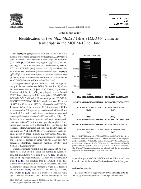 (PDF) Identification of two MLL-MLLT3 (alias MLL-AF9) chimeric ...