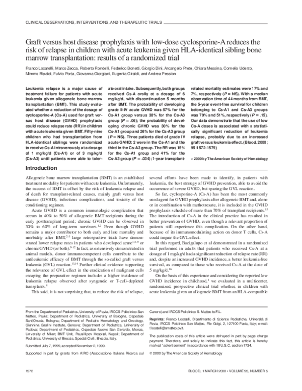 (PDF) Graft versus host disease prophylaxis with low-dose cyclosporine ...