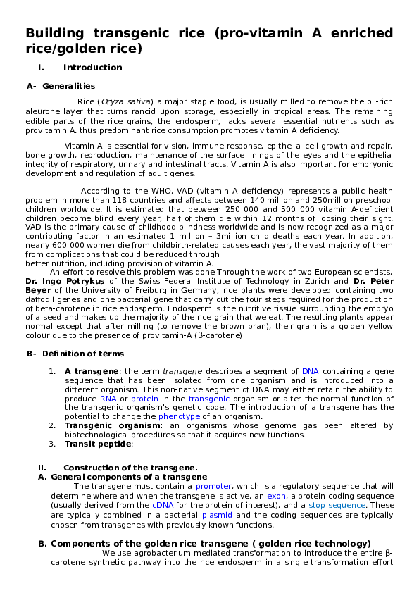 (DOC) Building transgenic rice (pro-vitamin A enriched rice/golden rice