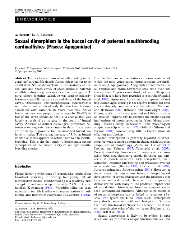 (PDF) Sexual dimorphism in the buccal cavity of paternal mouthbrooding ...