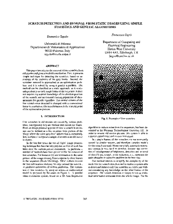 Pdf Scratch Detection And Removal From Static Images Using Simple Statistics And Genetic