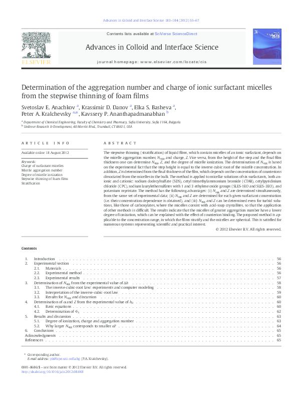 (PDF) Determination of the aggregation number and charge of ionic ...