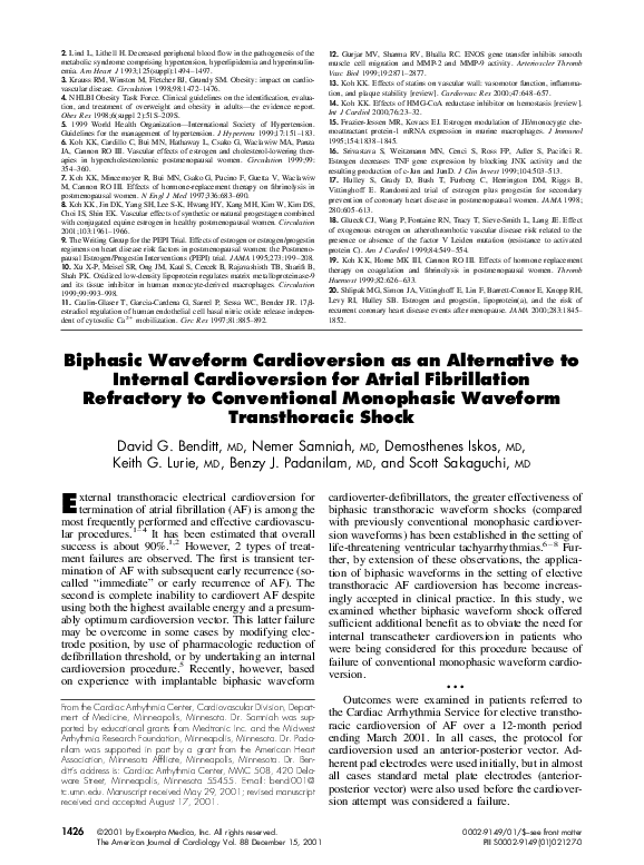 (PDF) Biphasic waveform cardioversion as an alternative to internal ...