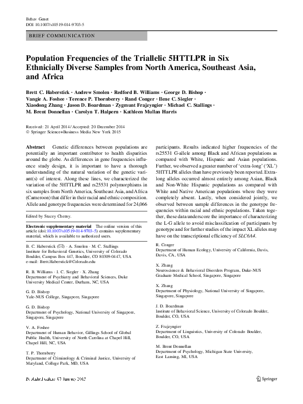 (PDF) Population Frequencies of the Triallelic 5HTTLPR in Six ...