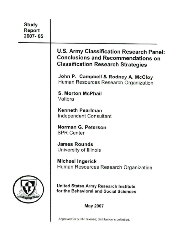 (PDF) US Army Classification Research Panel: Conclusions and ...