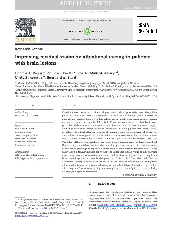 (PDF) Improving residual vision by attentional cueing in patients with ...