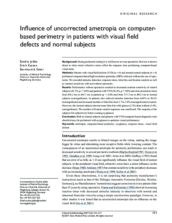 (PDF) Influence of uncorrected ametropia on computer-based perimetry in ...