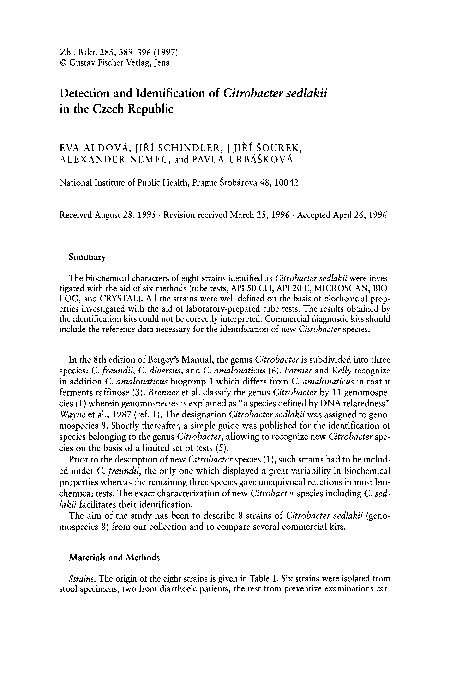 (PDF) Detection and identification of Citrobacter sedlakii in the Czech ...