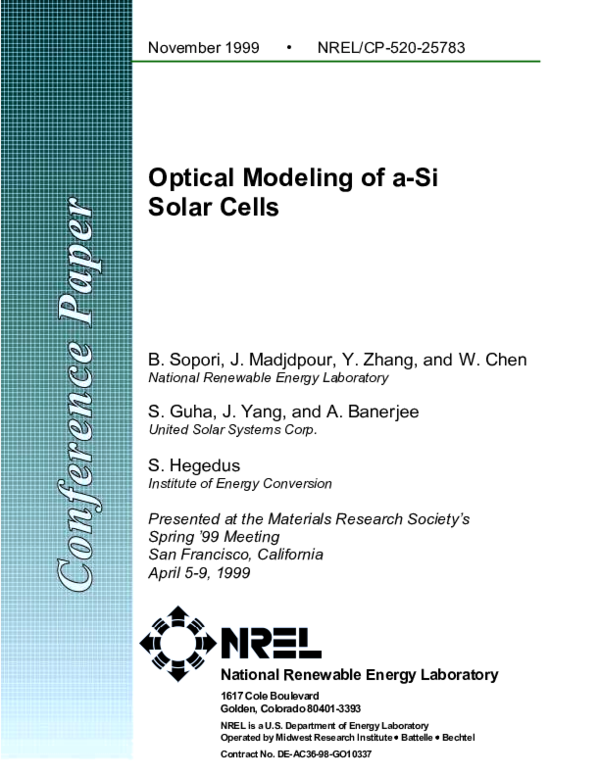 (PDF) Optical Modeling of a-Si Solar Cells