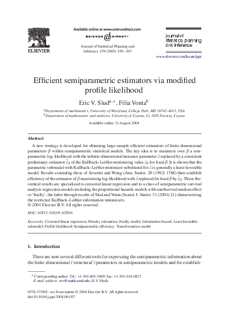 Pdf Efficient Semiparametric Estimators Via Modified Profile Likelihood