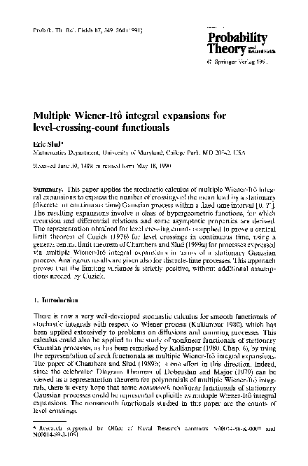 (PDF) Multiple Wiener-it integral expansions for level-crossing-count functionals