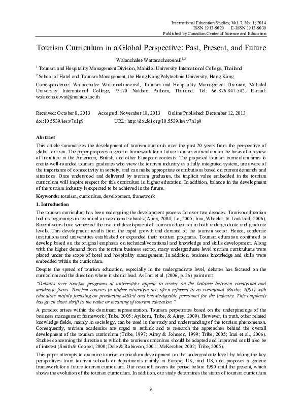 (PDF) Tourism Curriculum in a Global Perspective: Past, Present, and Future