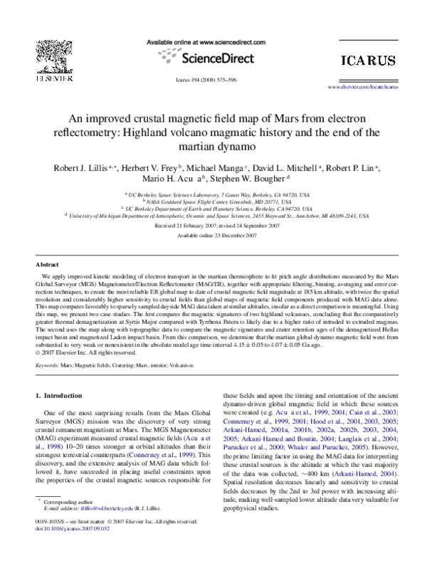 (PDF) An improved crustal magnetic field map of Mars from electron ...