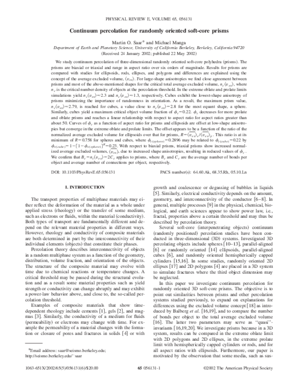 (PDF) Continuum percolation for randomly oriented soft-core prisms