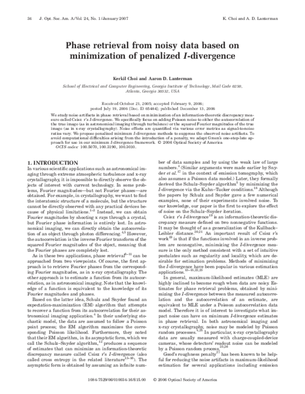 Pdf Phase Retrieval From Noisy Data Based On Minimization Of