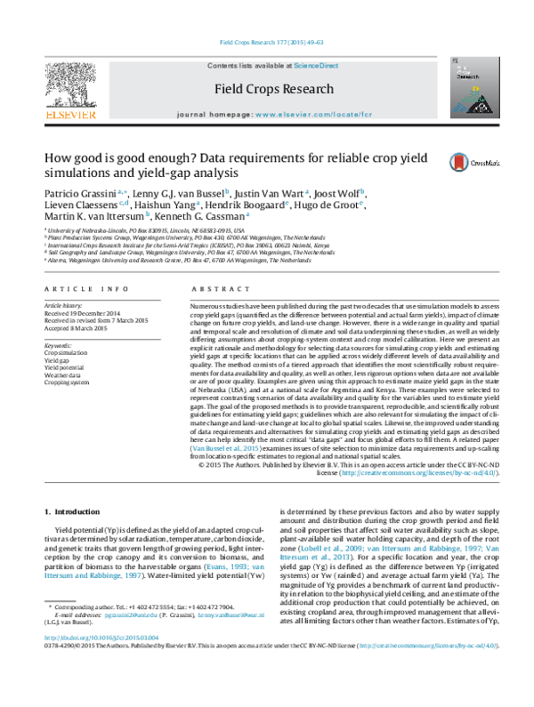 (PDF) How good is good enough? Data requirements for reliable crop yield simulations and yield ...