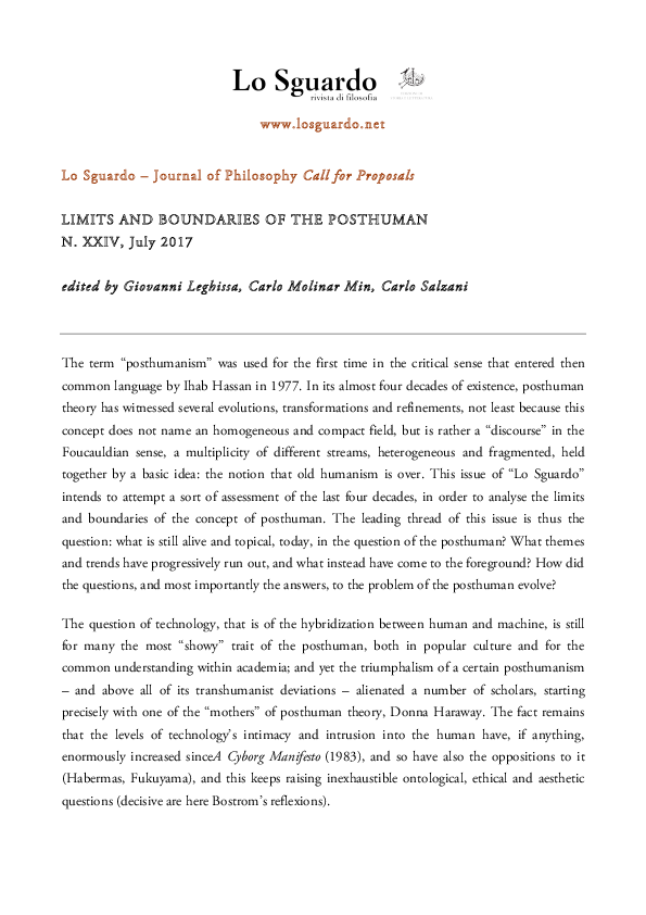 (PDF) Call for Papers / Proposals (Philosophy) 2017 - LIMITS AND ...