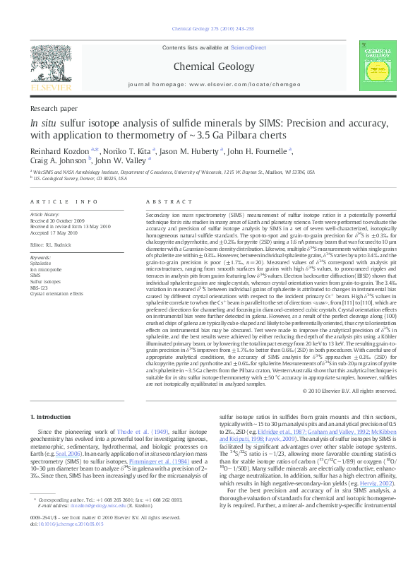 (PDF) In situ sulfur isotope analysis of sulfide minerals by SIMS ...