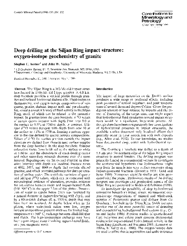 (PDF) Deep drilling at the Siljan Ring impact structure: oxygen-isotope ...
