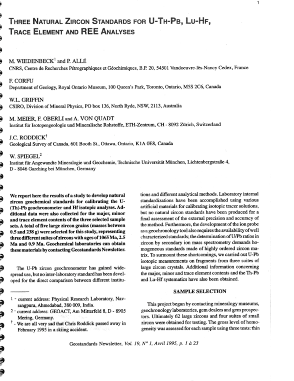 (PDF) Three natural zircon standards for U‐Th‐Pb, Lu‐Hf, trace element ...