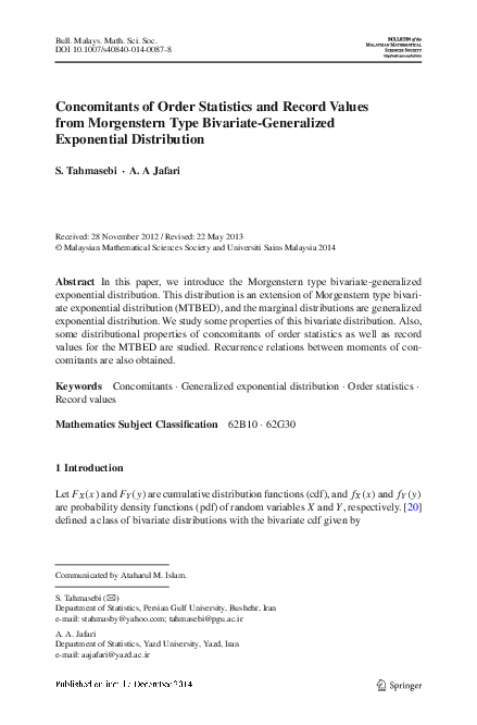 Pdf Concomitants Of Order Statistics And Record Values From