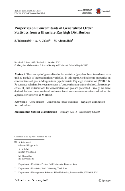 Pdf Properties On Concomitants Of Generalized Order Statistics From A