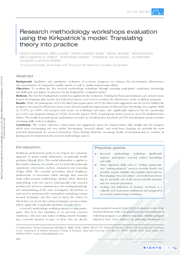 (PDF) Research methodology workshops evaluation using the Kirkpatrick’s model: Translating ...
