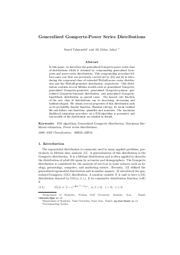 (PDF) Generalized Gompertz-Power Series Distributions