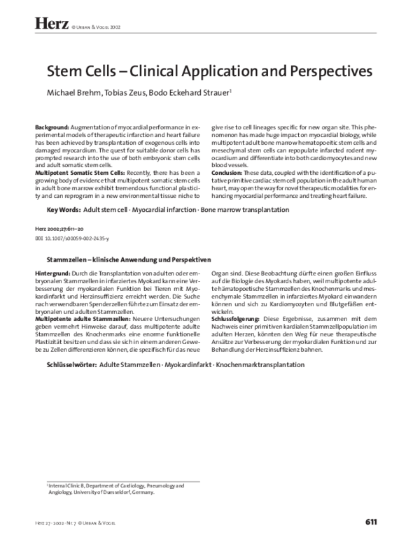 (PDF) Stem Cells - Clinical Application and Perspectives