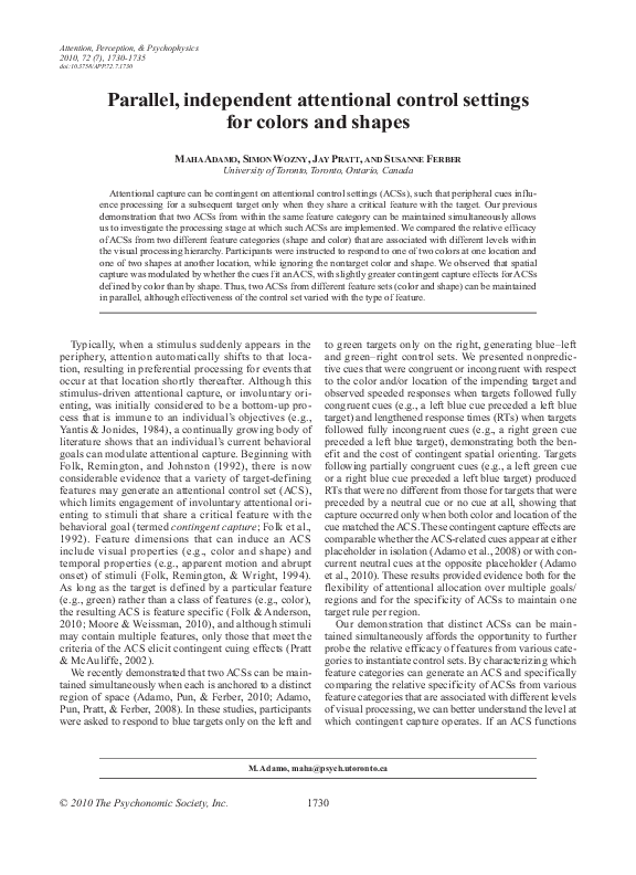 (PDF) Parallel, independent attentional control settings for colors and shapes