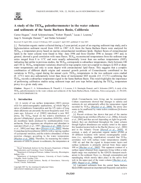 (PDF) A study of the TEX(86) paleothermometer in the water column and ...