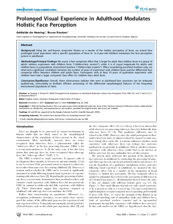 (PDF) Prolonged Visual Experience in Adulthood Modulates Holistic Face ...