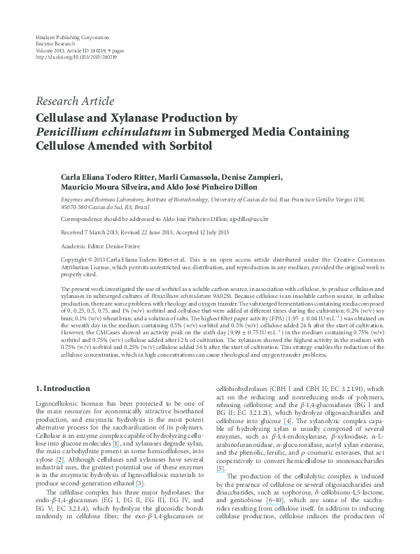 (PDF) Cellulase and xylanase production by penicillium echinulatum in submerged media containing ...