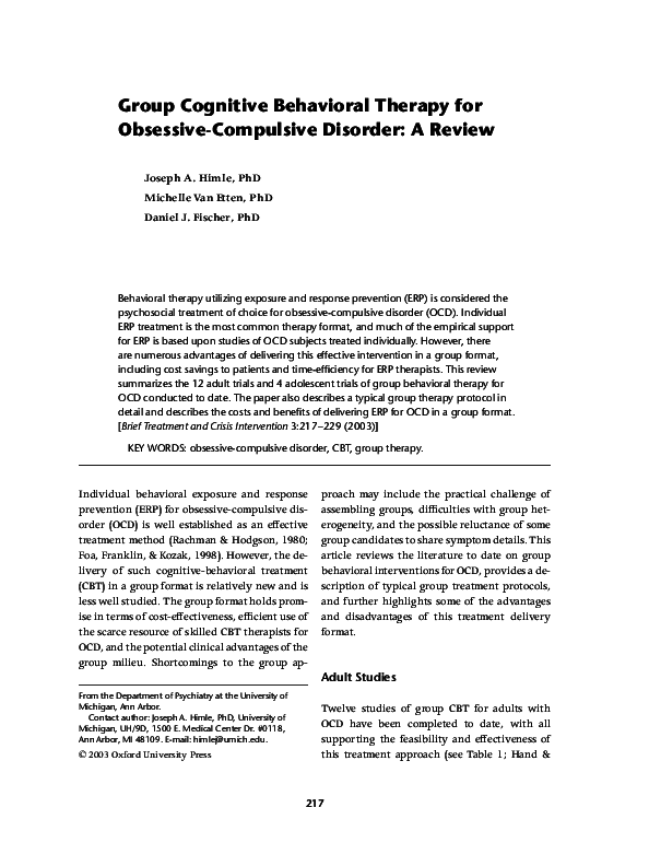 (PDF) Group cognitive behavioral therapy for obsessive-compulsive disorder: A review