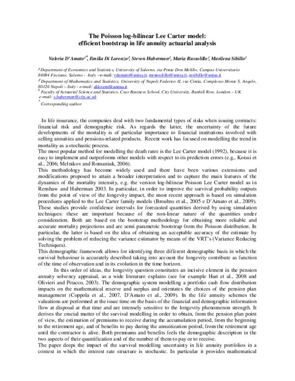 Pdf The Poisson Log Bilinear Lee Carter Model Efficient Bootstrap In
