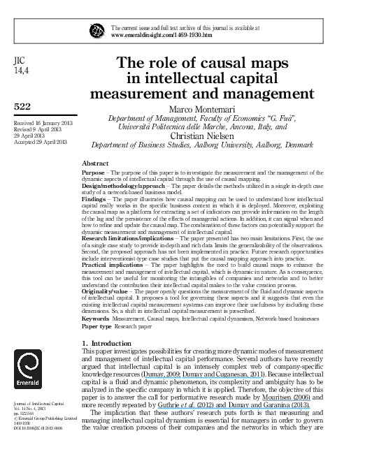 (PDF) The role of causal maps in intellectual capital measurement and management