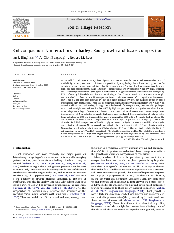(PDF) Soil compaction-N interactions in barley: Root growth and tissue ...