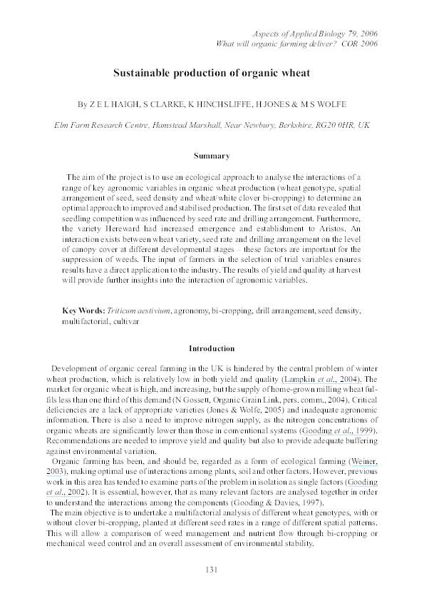 (PDF) Sustainable production of organic wheat