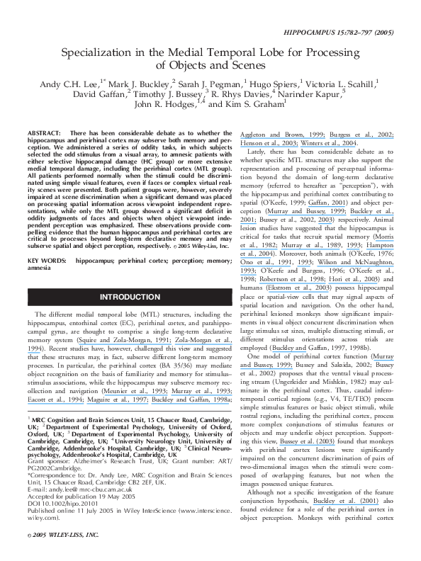Pdf Specialization In The Medial Temporal Lobe For Processing Of Objects And Scenes