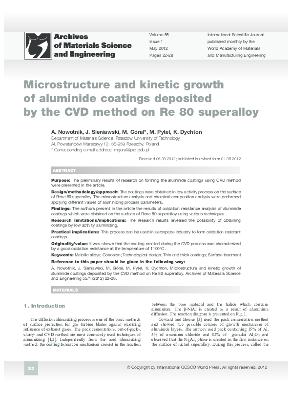 (PDF) Microstructure and kinetic growth of aluminide coatings deposited ...